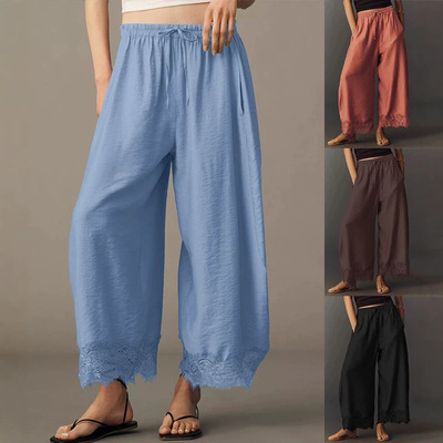 蕾丝拼接女士阔腿裤  Lace patchwork women's wide leg pants