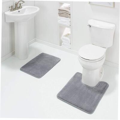 2 Pcs Simple Bathroom Mat Set U Shape Bathroom Carpet Toilet