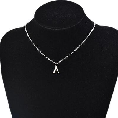Silver Color A-Z English Alphabet Letter Pendants Necklaces0