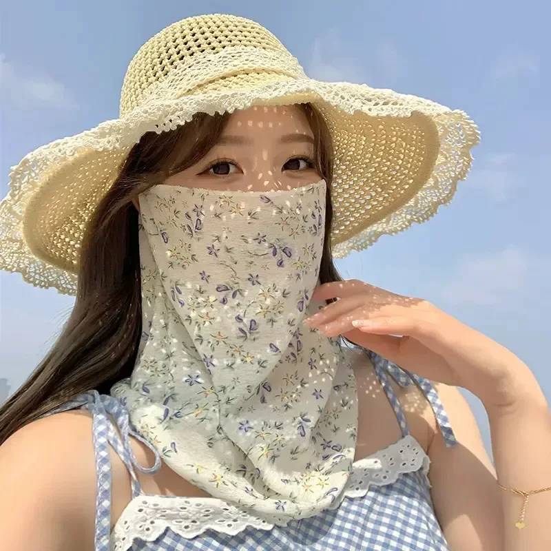 护颈防晒面罩一体防晒口罩女抗UV防晒骑行围脖夏遮脸面纱薄款