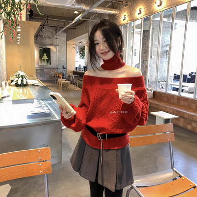 MZI STUDIO 秋冬法式绝美气质麻花百搭短款保暖毛衣25212(配围脖)