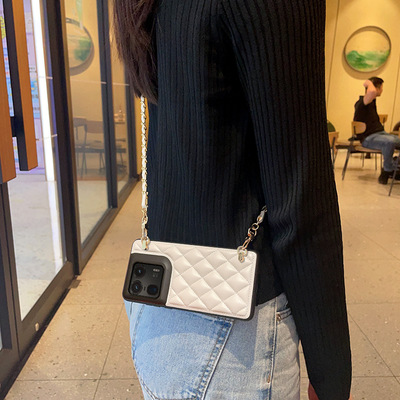 适用于摩托罗拉X50Ultra手机壳便捷斜挎背包链女款motox50ultra防摔菱格小香风x50ultra高级时尚皮质保护套