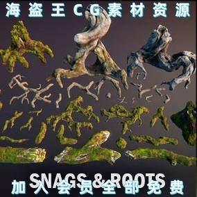 Snags & Roots 4.26-5.4.3 UE4UE5 巨大树根树桩道具模型