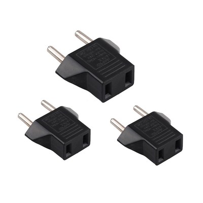 3pcs Black 6A US TO EU Adapter Plug USA to Euro Europe Wall