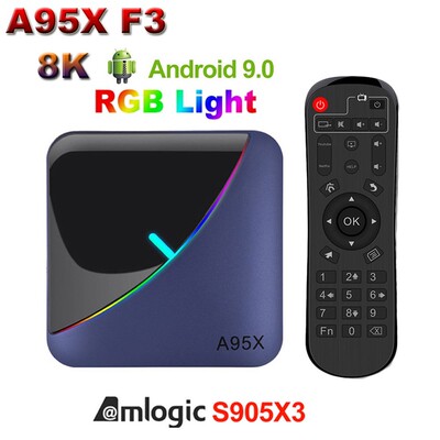 New!A95X F3 8K RGB Light V Box Amlogic S905X3 Android 9.0 Sm