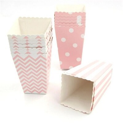 6/12pc Pink Dot Wave Striped Paper Popcorn Box Pop Corn Cand