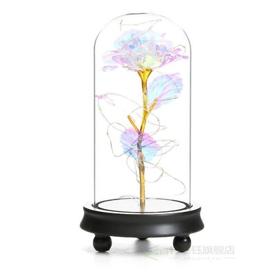 Gift For Girlfriend Hot Red Rose Flower In Glass Dome Woode