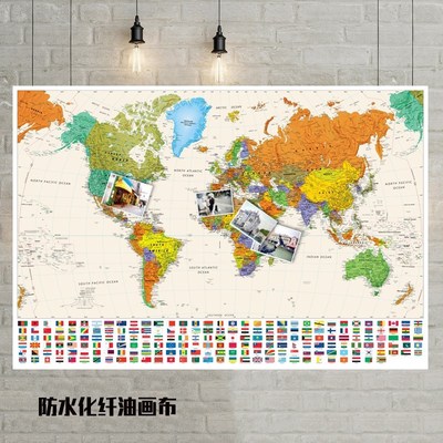 Colorful World Map with National Flag Poster Size Wall Deco