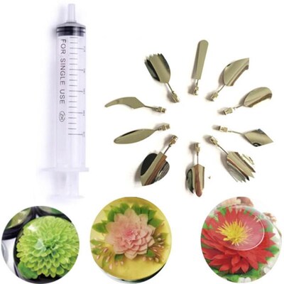 10 pcs 3D Jelly Flower Pudding Nozzle Mold +1 Syringe Tool C
