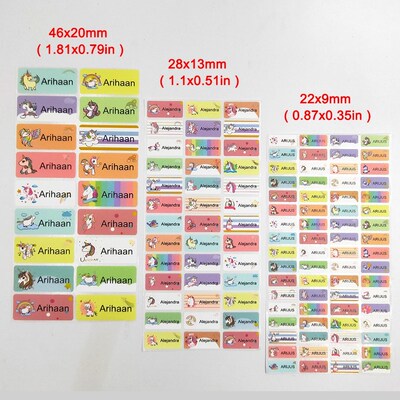 3 Size Cartoon Unicorn Waterproof Name Stickers Custom Stick
