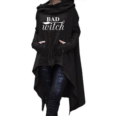 Women hoodies Long Irregular bad witch Tops Kawaii Femmes Sw