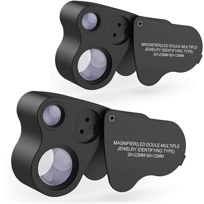 Jewelry Loupe,2 Pack 30X 60X Illuminated Jeweler Loupe nifie
