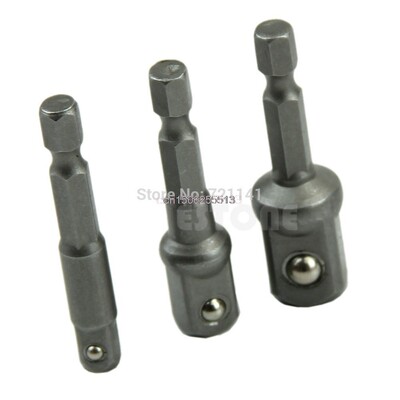 3Sizes+Drill+BIts+Socket+Adapter+Set+Hex+Shank+to+1/4