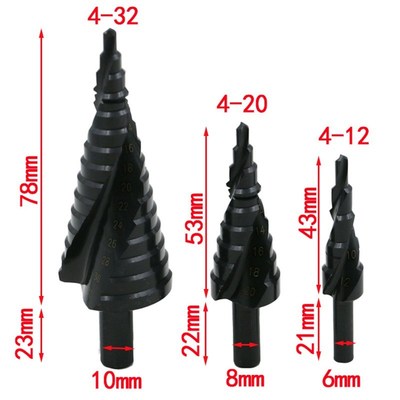 3pcs 4-12/20/32mm HSS Nitrogen Coated Spiral Grooved Step Dr