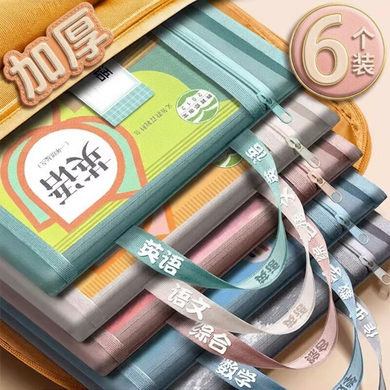 双层学科科目分类文件袋透明拉链式收纳书包手提学生补习拎书补课考试专用初中小学生作业男女孩儿童试卷袋子
