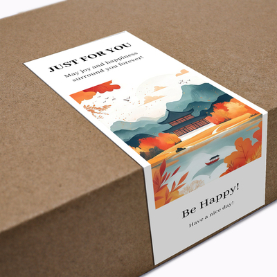 gytz7734旭日东升夕阳晚霞山水鎏金大海金色太阳不干胶贴纸封口贴