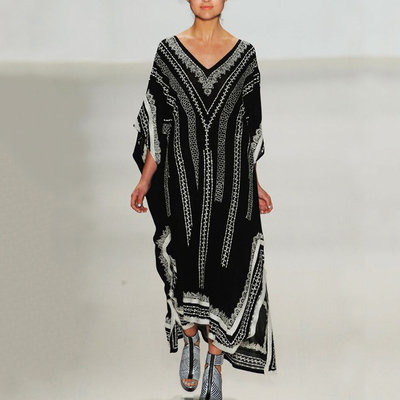 Black Beach Cover Up Plus Size Robe Kaftans Sarong Bathing S