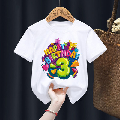 Happy Birthday 2-9th Print Boys/Girls White T-shirt Kid Summ