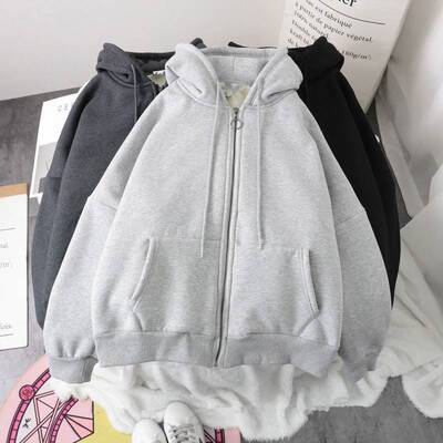 Solid Oversized Hoodie Zipper Woman Clothes Winter Plus Velv