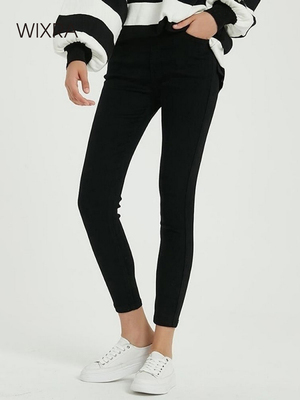 Wixra Slim Pencil Jeans Pants All Base Match Elastic Waist A