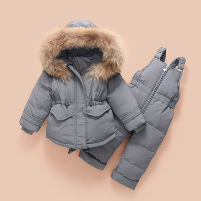 Children's down jacket suit new winter baby suspender trouse