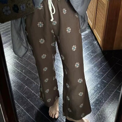 OWISH 奈良少女 重磅刺 定纺天丝棉麻超显瘦清凉微喇长裤遛弯裤