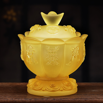 速发古法琉前供水杯家用净水杯观音佛璃八吉七祥宝供碗仙家杯子