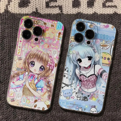 粉色二次元美女适用iphone17promax手机壳苹果16/15新款13华为mate70创意vivos30小米14oppo红米K80荣耀400