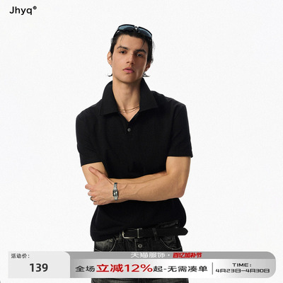 JHYQ夏季男士短袖翻领Polo衫雅痞宽松透气时尚休闲高级感正肩T恤