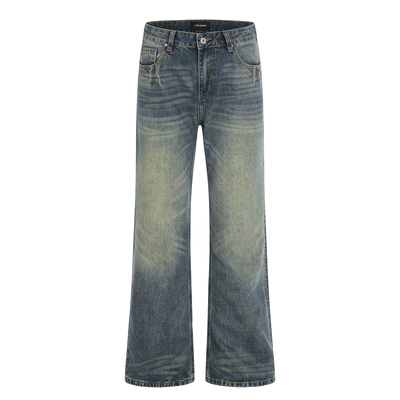 ZLAYCO复古做旧猫须直筒牛仔裤