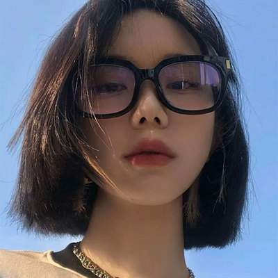 韩版方框插芯TR90平光镜防蓝光黑色框架镜素颜眼镜男女大圆脸显瘦