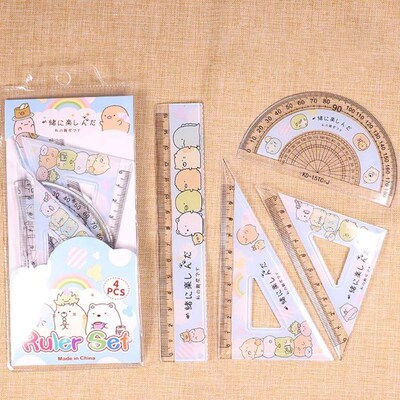 4pcs/set Kawaii Cartoon Straight Triangle Ruler Protractor D