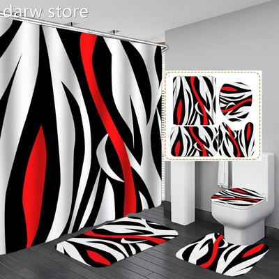 Ma rbl1e PrintShower Cutain 4 PieceCarpet  Cover Toiletr Cov