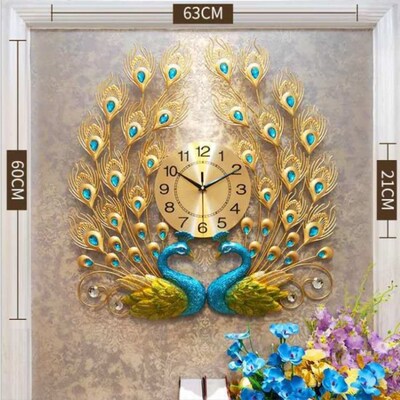 60x60cm 3D Diamond Crystal Quartz Peacock Wall Clocks Europe