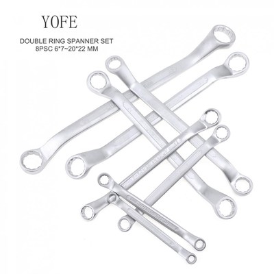 8pcs/lot 6X7-20X22mm  Chrome Vanadium Double Ring Spanner Se