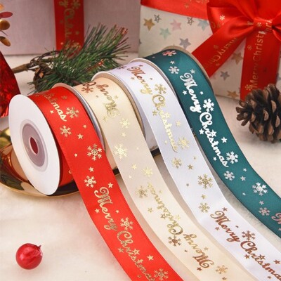 10 Yards 25mm Merry Christams Ribbon Printed Polyester Red G