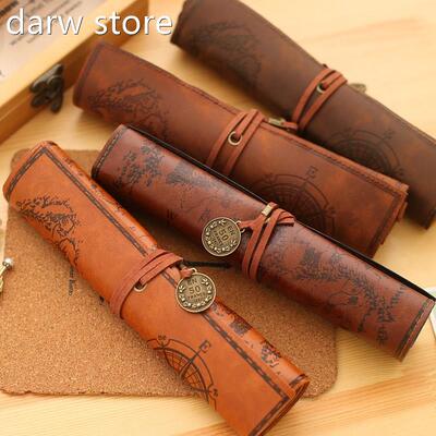 VLintage Retro Treascure Map1 Penil Cases xury Roull Leather