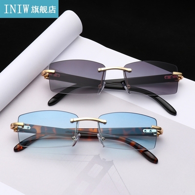 2021 Men Women Fashion Trendy Punk Rimless Rectangle Sunglas
