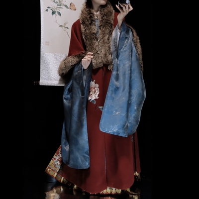 原创汉服女【钟灵记-金枝毓秀】明制加绒加厚裘衣红色套装冬季款