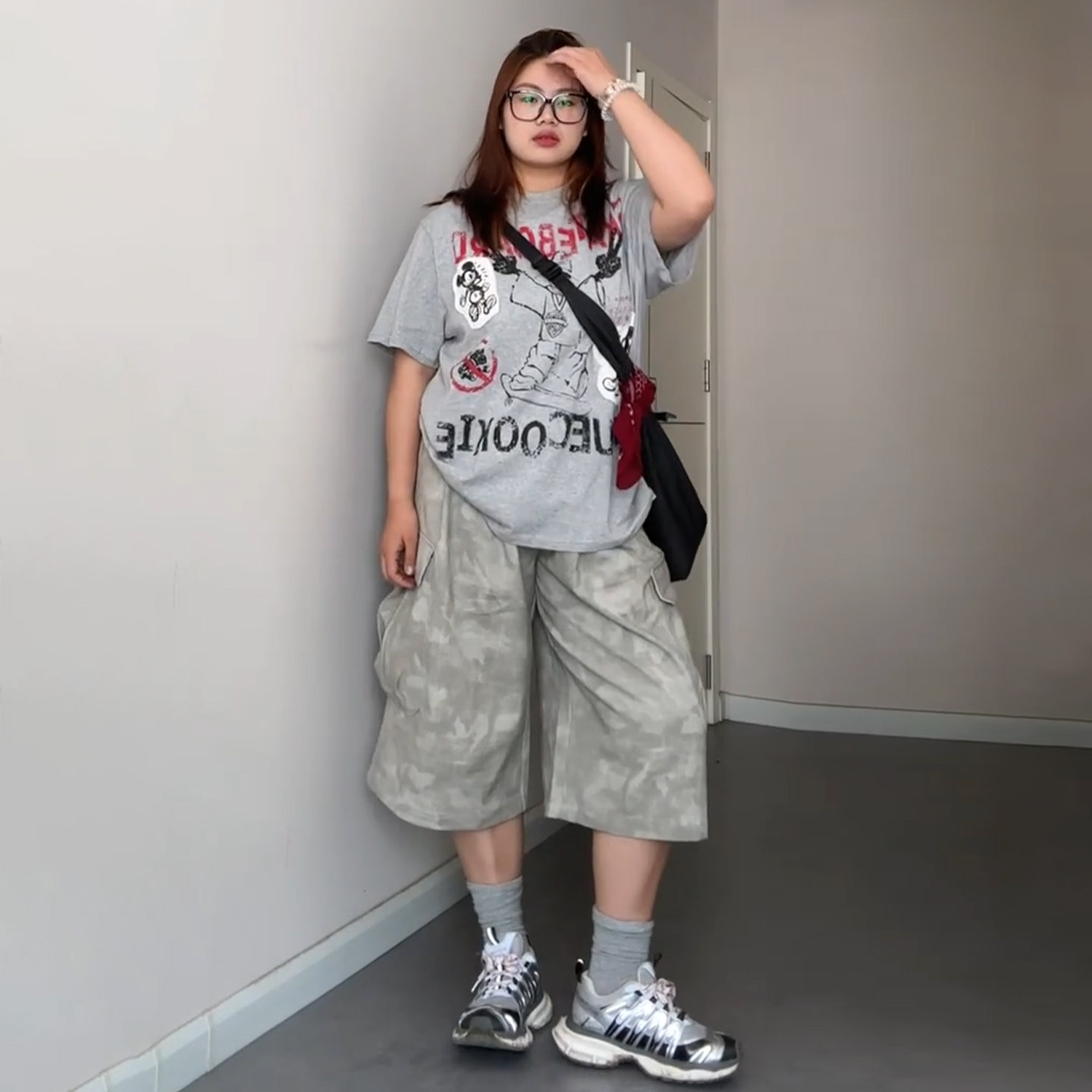 大码女装胖mm高级感工装牛仔短裤女夏季新款时尚百搭阔腿七分裤子