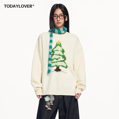 TODAYLOVER圣诞树圆领毛衣女冬季