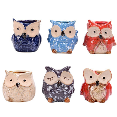 6 Pcs Owl Pots,Little Ceramic Succulent Owl Planters With