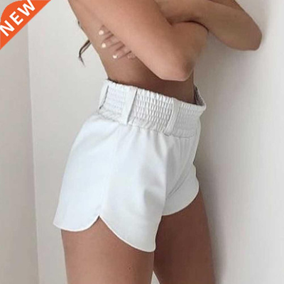 Elastic High Waist White PU Shorts Women Loose Faux Leather