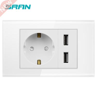 SRAN Two gang E socket with usb,dual usb chger port 5v 2.1
