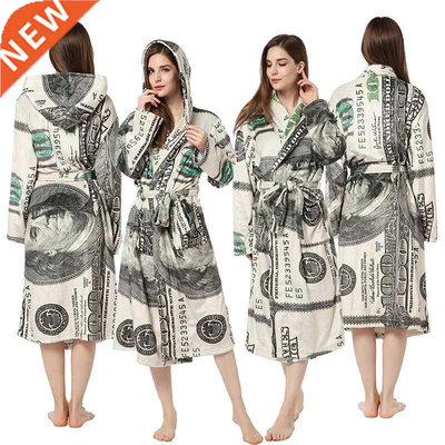 New dollar printed nightgown men women flannel bathrobe 浴袍