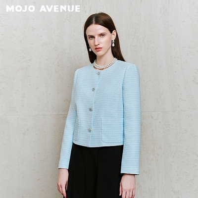 朗姿/MOJO莫佐2026春新品法式优雅小香粗花呢短外套水蓝精致通勤