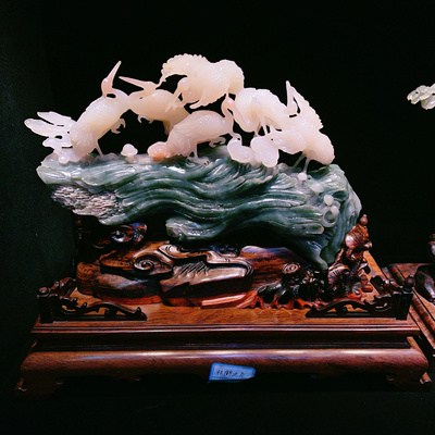 正品桂林鸡血玉松鹤延年摆件办公室电视柜酒柜博古架入户玄关摆件