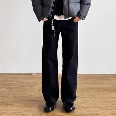 韩系简约松紧高腰直筒休闲裤