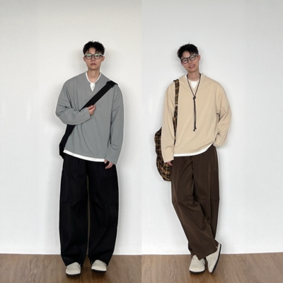 SIIIEND美式复古假两件长袖T恤男秋季拼色宽松百搭休闲情侣款上衣