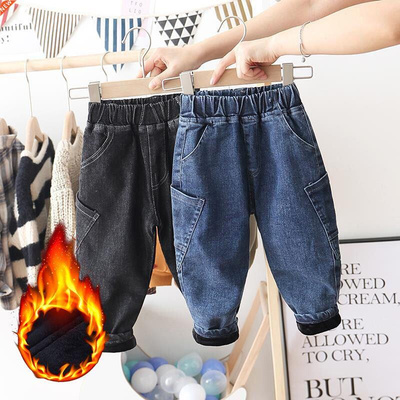girls boys jeans velvet warm denim pants baby Kids pockets l